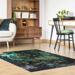 Vinylteppich - Goldene Meeres-Inseln Abstrakt - Abstrakt schwarz originell Vinylmatte Landschaft K&uuml;che Badezimmer Flur
