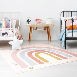 Bilderwelten Vinylteppich Illustration pastell originell Vinylmatte - Gro&szlig;er Regenbogen mit Sternen und P&uuml;nktchen - Regenbogen Kinderzimmer