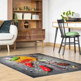 Bilderwelten Vinylteppich Orientalisch orange Kulinarisch Vinylmatte - L&ouml;ffel mit Gew&uuml;rzen - Gew&uuml;rze & Kr&auml;uter K&uuml;che Badezimmer Flur