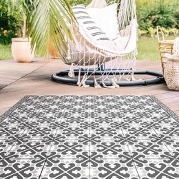 Bilderwelten Vinylteppich Geometrischer Fliesenmix Herzen Grau