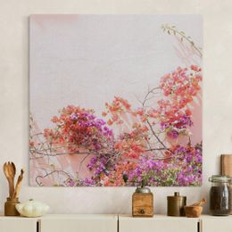 Akustikbild Rosa Wand mit Blumen