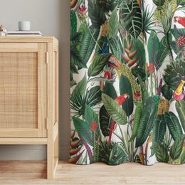 Bilderwelten Vorhang Bunter tropischer Regenwald Muster - blickdichte Gardine Botanik Tropical Illustration Muster Tiere Wohnzimmer Schlafzimmer K&uuml;che Bad