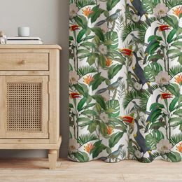 Bilderwelten Vorhang nach Ma&szlig; blickdicht Verdunkelung Tiere Tropisch gr&uuml;n - Tropischer Tukan mit Monstera und Palmenbl&auml;ttern - V&ouml;gel Wohnzimmer Schlafzimmer