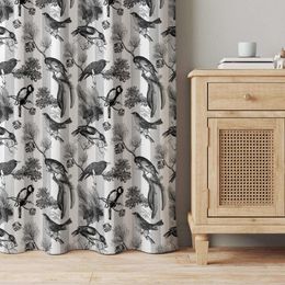 Vorhang V&ouml;gel auf Streifen Schwarz Wei&szlig; - blickdichte Gardine Illustration Muster Tiere Schwarz-Wei&szlig; Wohnzimmer Schlafzimmer K&uuml;che Bad Badezimmer