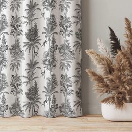 Vorhang Kupferstichanmutung - Affen in Schwarz - blickdichte Gardine Botanik Tropical Illustration Muster Tiere Schwarz-Wei&szlig; Wohnzimmer Schlafzimmer