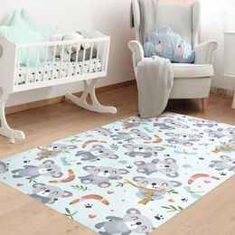 Vinylteppich - Spielende Koalab&auml;ren mit Bummerang in Australien - Illustration pastell Tiere Vinylmatte Australien Kinderzimmer
