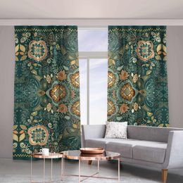 Vorhang Detailliertes Boho Muster in Gr&uuml;n - blickdichte Gardine Muster Orientalisch Spirituell Wohnzimmer Schlafzimmer K&uuml;che Bad Badezimmer Gr&uuml;n