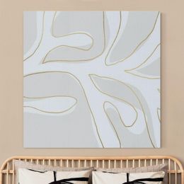 Akustikbild Beige Blattstrukturen mit goldenen Linien