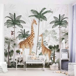 Bilderwelten Fototapete Eleganz der Giraffen im Dschungel Aquarell Kinderzimmer Babyzimmer Junge M&auml;dchen Baby Vliestapete nach Ma&szlig; inkl Kleister oder selbstklebend