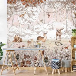 Bilderwelten Fototapete Buntes Treiben im Herbstwald Waldtiere Aquarell - Kinderzimmer Babyzimmer - M&auml;dchen Junge Baby - nach Ma&szlig; inkl. Kleister oder selbstklebend