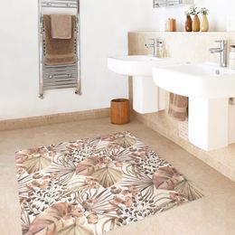 Bilderwelten Vinylteppich Tropisch gr&uuml;n Aquarell - Beige Palmenbl&auml;tter - Pflanzen K&uuml;che Badezimmer Flur