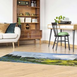 Bilderwelten Vinylteppich Bergwiese mit blauen Blumen vor Mt. Rainier