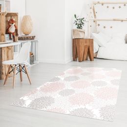 Vinylteppich - Gro&szlig;e gezeichnete Pusteblumen in Rosa - Illustration rosa Vinylmatte Geometrisch Kinderzimmer