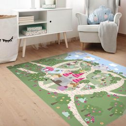 Vinylteppich - M&auml;rchenland - Der Weg zum Schloss - Illustration bunt Vinylmatte Prinzessin Kinderzimmer