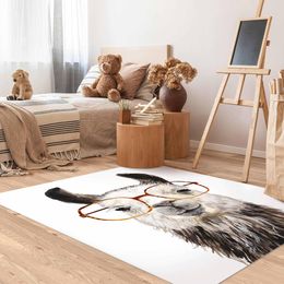 Vinylteppich - Hippes Lama mit Brille IV - Illustration weiss Tiere Vinylmatte Deko K&uuml;che Badezimmer Flur