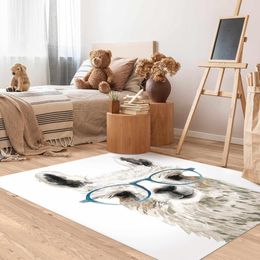 Vinylteppich - Hippes Lama mit Brille III - Illustration weiss Tiere Vinylmatte Deko K&uuml;che Badezimmer Flur