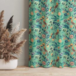 Bilderwelten Vorhang Indisches Muster V&ouml;gel mit Blumen T&uuml;rkis - blickdichte Gardine Blumen Floral Illustration Muster Skyline Stadt Tiere Wohnzimmer Schlafzimmer