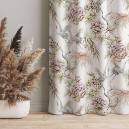 Bilderwelten Vorhang Aquarell V&ouml;gel mit gro&szlig;en Bl&uuml;ten - blickdichte Gardine Aquarell Illustration Muster Blumen Floral Tiere Wohnzimmer Schlafzimmer K&uuml;che Bad