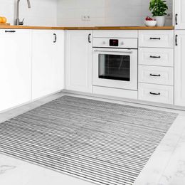 Bilderwelten Vinylteppich Motiv grau Holzoptik - Holzwand mit schmalen Leisten schwarz wei&szlig; - Beton K&uuml;che Badezimmer Flur
