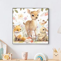 Bilderwelten Wechselbild Fuchs Rehkitz und Hase auf Blumenwiese