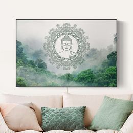 Bilderwelten LED-Wechselbild Buddha Mandala im Nebel