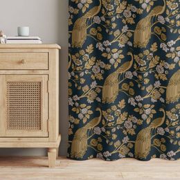 Bilderwelten Vorhang Pfauengarten um Mitternacht - blickdichte Gardine Blumen Floral Illustration Muster Tiere Wohnzimmer Schlafzimmer K&uuml;che Bad Badezimmer Bunt