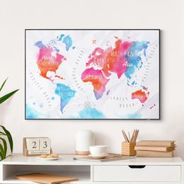 Bilderwelten Wechselbild Weltkarte Aquarell rot blau