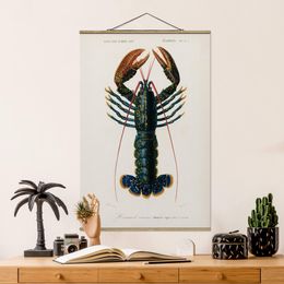 Bilderwelten Stoffbild mit Holzleisten - Tiere - Vintage Lehrtafel Blauer Hummer - Kakemono Wandbehang Rollbild, Wandbild Stoff S-XXL Wohnzimmer