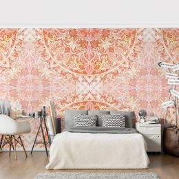 Bilderwelten Fototapete von - Tapete Mandala Aquarell Ornament orange - Wandtapete Schlafzimmer Wohnzimmer modern - auch selbstklebend