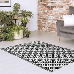 Bilderwelten Vinylteppich Illustration schwarz weiss Fliesenoptik - Geometrischer Fliesenmix Herzen Schwarz - Deko K&uuml;che Badezimmer Flur