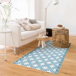 Bilderwelten Vinylteppich Illustration blau Fliesenoptik - Geometrischer Fliesenmix Herzen Blaugrau - Deko K&uuml;che Badezimmer Flur