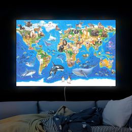 LED-Wechselbild Animal Club International - Weltkarte mit Tieren