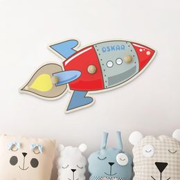 Bilderwelten Kindergarderobe bunt personalisierter Text Illustration texto personalizado - Rakete rot blau mit Wunschnamen - Deko Kinderzimmer Flur