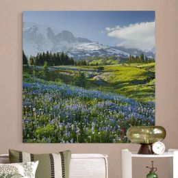 Akustikbild Bergwiese mit blauen Blumen vor Mt. Rainier