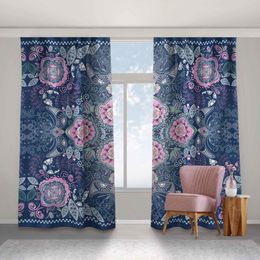 Bilderwelten Vorhang Detailliertes Boho Muster in Blau - blickdichte Gardine Muster Orientalisch Spirituell Wohnzimmer Schlafzimmer K&uuml;che Bad Badezimmer Blau