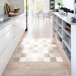 Bilderwelten Vinylteppich Illustration beige Mosaik - Geometrisches Muster Buntes Schachbrett Sand - Deko K&uuml;che Badezimmer Flur
