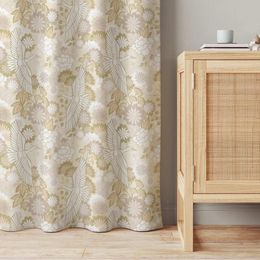 Vorhang Kraniche und Chrysanthemen Beige - blickdichte Gardine Blumen Floral Illustration Muster Tiere Wohnzimmer Schlafzimmer K&uuml;che Bad Badezimmer