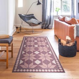 Vinylteppich - Geometrische Fliesen Sternblume Altrosa mit schmaler Bord&uuml;re - modern rot Fliesenoptik Geometrisch K&uuml;che Badezimmer Flur