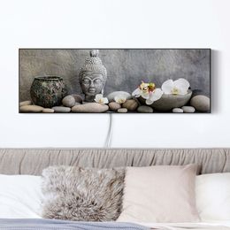 Bilderwelten LED-Wechselbild Zen Buddha mit wei&szlig;en Orchideen