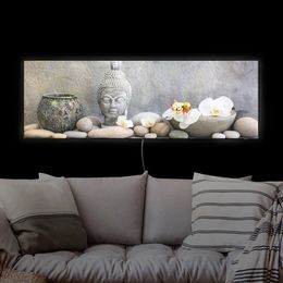 LED-Wechselbild Zen Buddha mit wei&szlig;en Orchideen