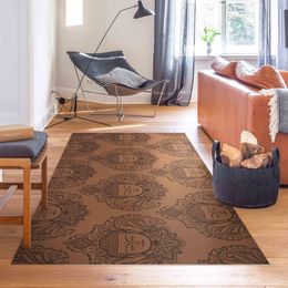 Vinylteppich - Buddha Bl&uuml;te auf Korkoptik - Orientalisch braun Spirituell Vinylmatte Buddha K&uuml;che Badezimmer Flur