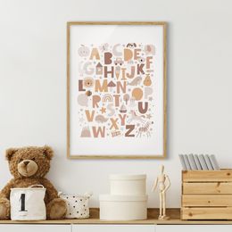 Bilderwelten Bild mit Rahmen Tiere beige Illustration inkl. Rahmung - Boho Alphabet - Deko Kinderzimmer Baby M&auml;dchen Jungen