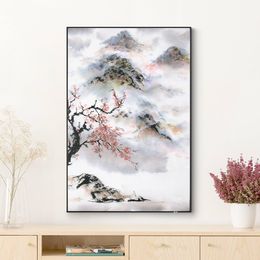Bilderwelten Wechselbild Japanische Aquarell Zeichnung Kirschbaum und Berge