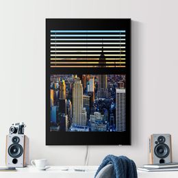 Bilderwelten LED-Wechselbild Fensterausblick Jalousie - Sonnenaufgang New York