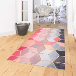 Bilderwelten Vinylteppich Abstrakt rosa originell 3D-Effekt - Buntes Pastell goldene Geometrie - Geometrisch K&uuml;che Badezimmer Flur