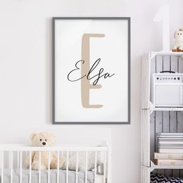 Bild mit Rahmen Wunschbuchstabe mit Wunschtext Beige
