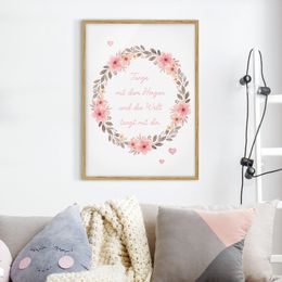 Bilderwelten Bild mit Rahmen Blumen rosa modern Aquarell - Tanze mit dem Herzen - Spr&uuml;che Kinderzimmer Baby M&auml;dchen Jungen