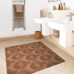 Bilderwelten Vinylteppich Orientalisch braun Spirituell Vinylmatte - Buddha Bl&uuml;te auf Korkoptik - Buddha K&uuml;che Badezimmer Flur