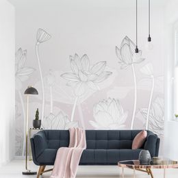 Bilderwelten Fototapete Blumen Illustration Wandtapete rot - Lotus Illustration Silber und Violett - Rose Wohnzimmer Schlafzimmer