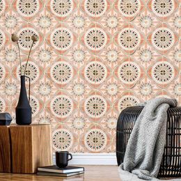 Bilderwelten Fototapete K&uuml;che Vintage Fliesen Apricot K&uuml;chentapete K&uuml;che Esszimmer - Vliestapete nach Ma&szlig; Beige Flie&szlig;enoptik selbstklebend Boho